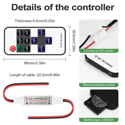China 11 Key Single Color Led Controller 5-24v Wireless 433 Rf Brightness Dimmer for sale