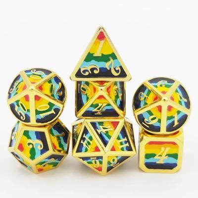 Cina 16mm Smooth RPG Metal Dice Custom DND Logo Rainbow Game Set in vendita