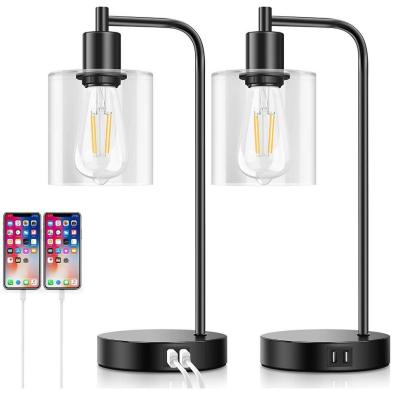 China Amazon bedside light dual USB wireless charging three-speed touch stepless dimming industrial style table lamp for sale