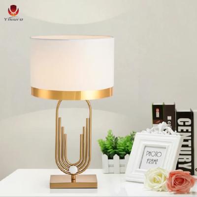 China Hotel modern white fabric shade home decorative bedside living room art desk lamp european crystal led room table light for sale