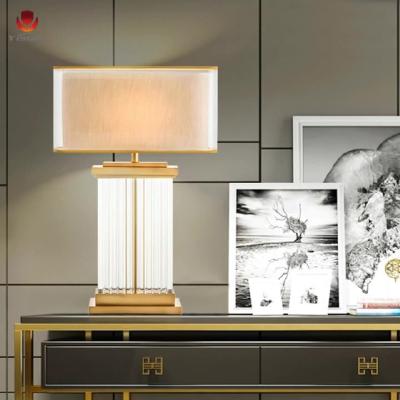 China Manufacturer Glass Tube Decoration Lighting Dome Glass Tube Base Table Lamp with Golden Lampshade Hotal Modern Luxury Table Lamp for sale