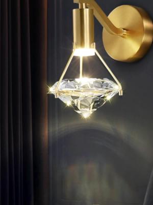China LED Dimmable K9 Crystal Wall Lamp Crystal Wall Sconce Brushed Brass Wall Lighting Fixture Beside Night Stand Bedroom for sale
