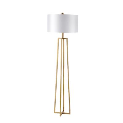 China Luxury Bronze New Design Fancy Tripod Floor Lamp Modern Metal Decorative Hotel Fabric Shades Floor Lamp for sale