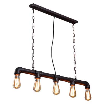 China Indoor creative rusty metal loft Edison bulb wrought iron industrial water pipe pendant light lamp chandelier for sale