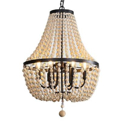 China American retro wood art wooden bead design modern chandeliers pendant lights living room large Chandelier for sale