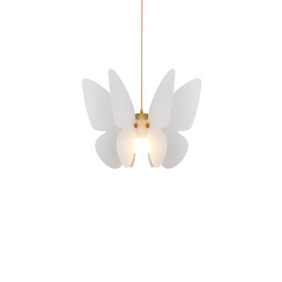 China Modern gold butterfly hanging ceiling chandelier lamps acrylic led drop interior decorative bedroom pendant light for sale