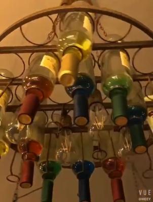 China American retro industrial style bar LOFT creative wrought iron glass restaurant bar coffee shop color wine bottle chandelier for sale