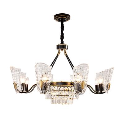 China Light luxury and modern LED E14 light source bedroom dining room Black gold stainless steel crystal lighting chandelier for sale
