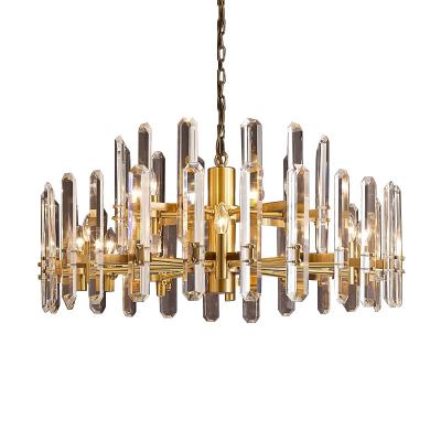 China Gold Hanging Lighting Fixtures Polished Steel Home Lighting Luxury Modern Crystal Chandelier For Living Room for sale