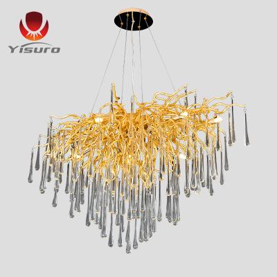China Aluminum and water drop glass Home decoration pendant lamp home decor luxury k9 crystal chandelier modern luminous lamp lighting for sale