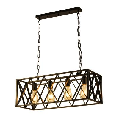 China Industrial Kitchen Island Lighting with 4 E26 Sockets Rectangular Vintage Pendant Light Farmhouse Hanging Ceiling Light Fixture for sale