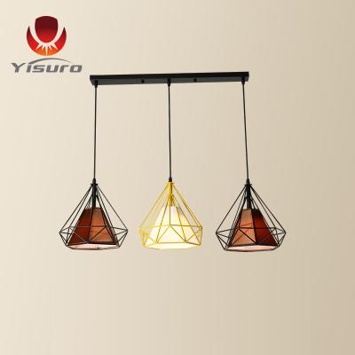 China Modern vintage loft kitchen bar 3 lights fittings ceiling lights cone diamonds chandelier metal cage  hanging pendant light lamp for sale