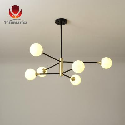 China Popular modern art glass ball hang lamp black dining room chandelier glass ball pendant light for sale