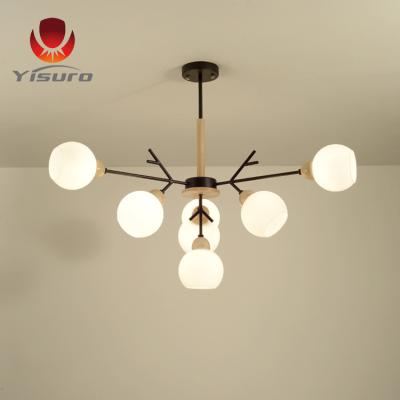China Contemporary Design Decorative Black Meta Chandelier Solid Wood Frosted Art Glass Lighting Octopus Pendant Lights for sale