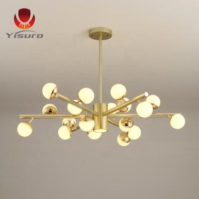 China Nordic White Acrylic Ball Shaped Iron Chandelier Brass Finish Pendant Light Hotel Decoration handmade decorative lamps for sale