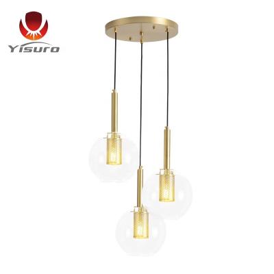 China LED lighting for dining Globe G9 modern chandelier clear glass ball 3 light pendant light for sale