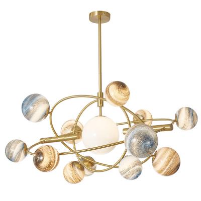 China Planet Glass Chandelier New Style Modern Decorative Pendant Light Mounted Light For Living Room for sale