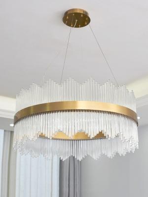 China Living Room Luxury Gold Metal Round Luster K9 Crystal Led Pendant Lights Luminaria Hanging Lamp Indoor Lighting for sale