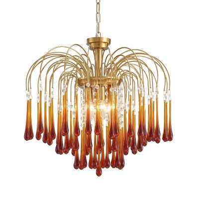China Classic Fancy Chandelier Lighting Vintage Amber Water Drop Glass Lamps Hanging Living Room Cloakroom Aisle Art Decor Light E14 for sale