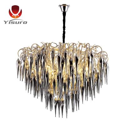 China Modern stylish golden wrought Aluminium tree branches water drop glass pendant lamps for sale
