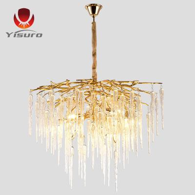 China Creative Tree branch pendant light modern golden luxury Water drops Crystal lighting chandelier for sale