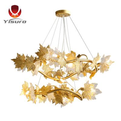 China 2020 New Style Maple Leaf Style Luxury Golden Chandelier Pendant Light For Living Room for sale
