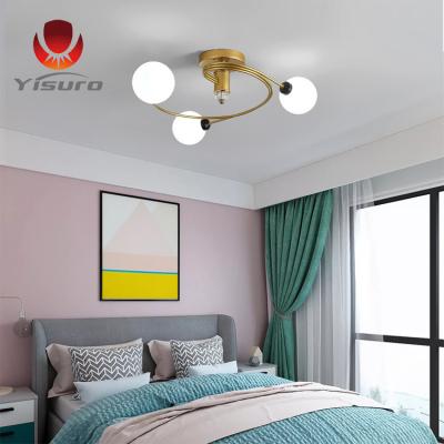 China Crystal Glass Shade Brass Spiral Iron Ceiling Lighting 3 head Bed Room Hallway study Lamp living room pendant light chandelier for sale