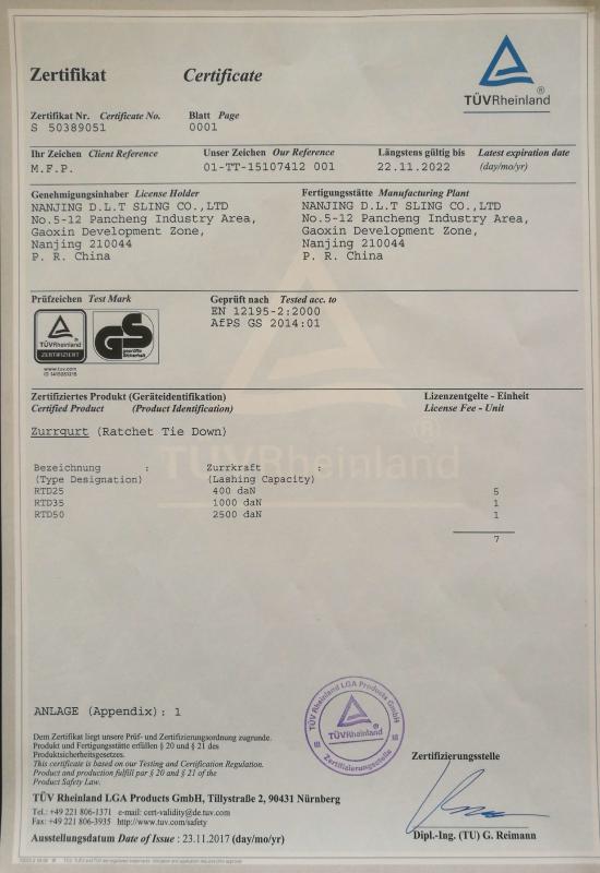 GS certificate ratchet straps - NANJING D.L.T SLING CO.,LTD