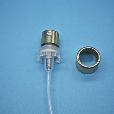 China 0.1ml/t 15mm 16.3mm Silver Aluminium Cosmetic Crimp Sprayer Fine Mist Perfume Spray Pump for sale