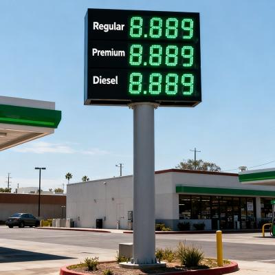 China 3 Lines Gas Price Display Signs Outdoor LED Oil Price Display With 200mm Height Of Green Digits for sale