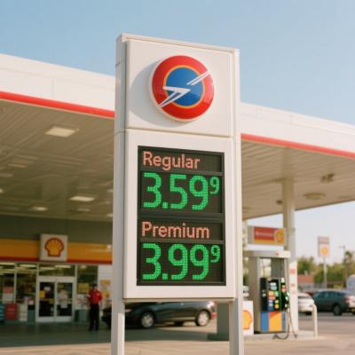 China 8.889 Format Gas Price LED Display Green Color Electronic Gas Price Signs IP67 With ACM Panel for sale