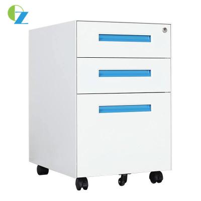 China Antiwear Blue Handle Metal Mobile Pedestal Cabinet With 520MM Depth for sale