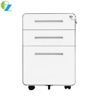China Curved Edge Office 3 Drawer Steel Filing Cabinet Metal Handles for sale