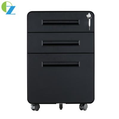 China Curved Edge Office 3 Drawer Steel Filing Cabinet Metal Handles for sale
