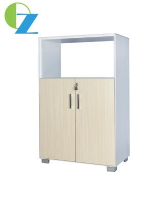 China Slim Metal And Wood Storage Cabinet 2 Tier Swing Cupboard 1 Open Shelf for sale