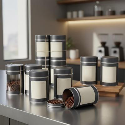 China Label Cylindrical Coffee Tin Cans Durable Airtight Storage Containers Suitable for Bulk Packaging and Retail Display for sale