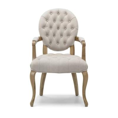 China Round back button tufted event chair new design button seat with linen fabric wedding rental chairs with armrest for sale