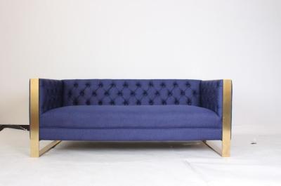 China Modern tufted button stainless steel leg linen fabric sofa with 3 seats living room with armrest sofa for sale