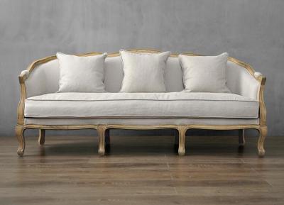 China Antique french louis wooden frame sofa linen fabric french style sofa classic upholstered three seat sofa for sale
