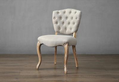 China Event rental wedding chair button tufted wooden chair event linen fabric chair with nails for sale