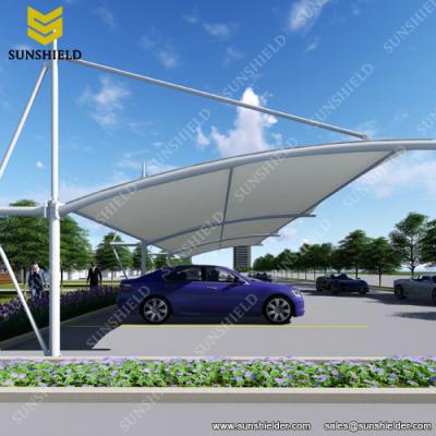 China Car Shed with Metal Framework and Fabric Top/fabric parking shade structure/membrane carport/Tensile Parking Shade for sale