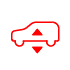 Red icon of an outline of a vehicle with arrows going up and down.