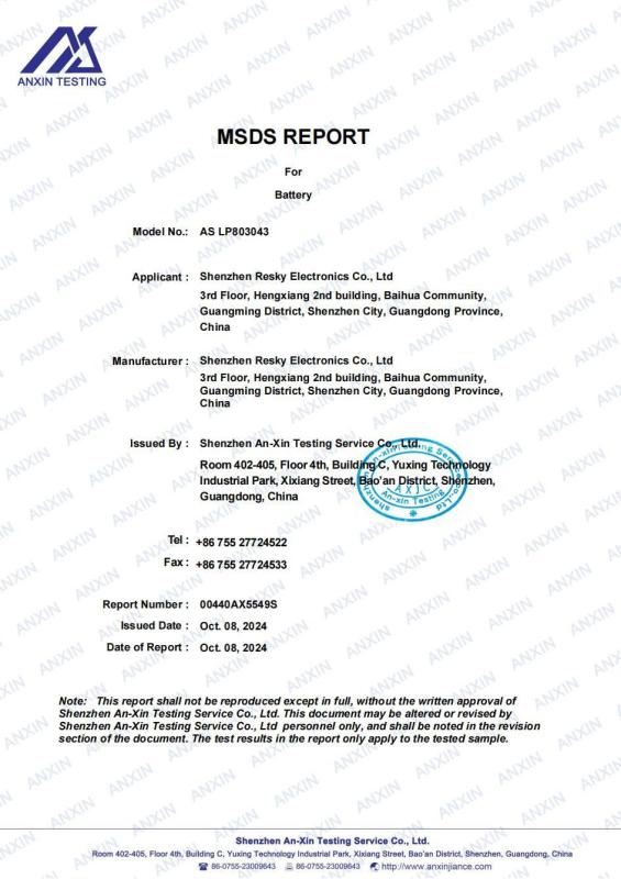 MSDS - Shenzhen Resky Electronics Co., Ltd.