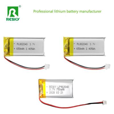 중국 전원 리튬 셀 802045 3.7V 750mAh 충전식 리튬 이온 폴리머 배터리 (스마트 기기용) 판매용