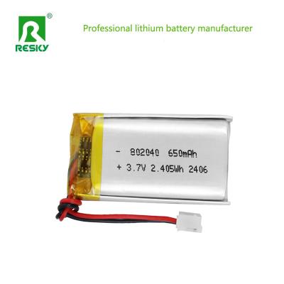 Chine Bloc-batterie lithium polymère 802040 3,7 V 7,4 V 650 mAh 2,4 Wh batteries Li-Polymère pour lampe LED à vendre