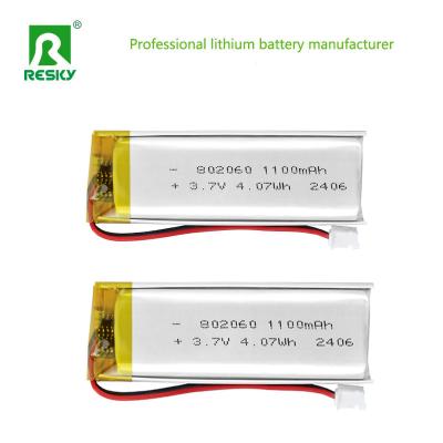 China Lithiumpolymeren batterijcel 802060 3.7V 1100mAh 4.07wh Zonne-Lipo-batterijen voor elektrische meter Te koop