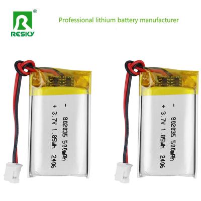 China Lithium-polymeer batterijcel 802035 3,7V 500mAh 1,85wh oplaadbare batterijen voor leertoestellen Te koop