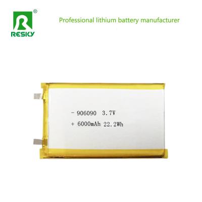 중국 파워 리포 배터리 906090 3.7v 6000mAh 22.2wh 충전식 리튬 이온 폴리머 배터리 스마트 잠금 장치용 판매용