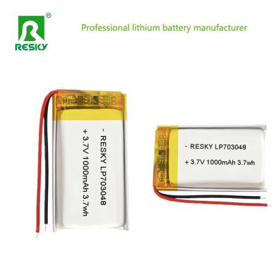 China Power Lipo Battery RESKY LP703048 3.7v 1000mAh 3.7Wh Rechargeable Lithium Polymer Batteries for sale