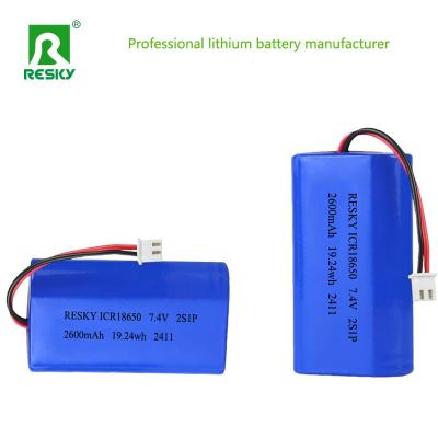 중국 전원 원통형 18650 리튬 이온 폴리머 배터리 팩 3.7v 7.4V 2600mAh 19.24wh 리튬 배터리 판매용